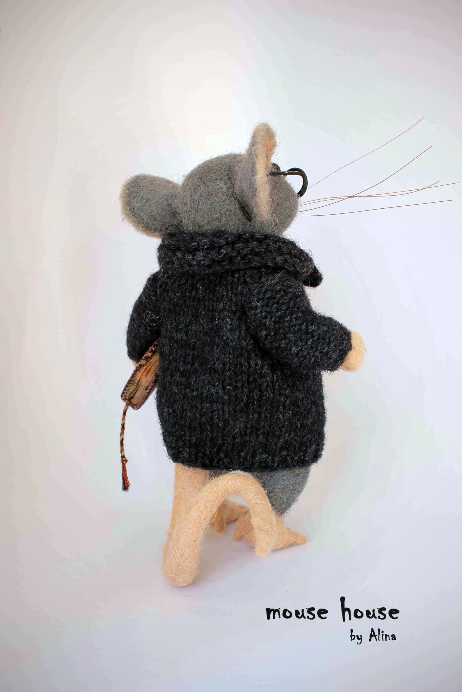 Needle Felted Rat With Book and Glasses Teaching Mouse Wool Collectible ...
