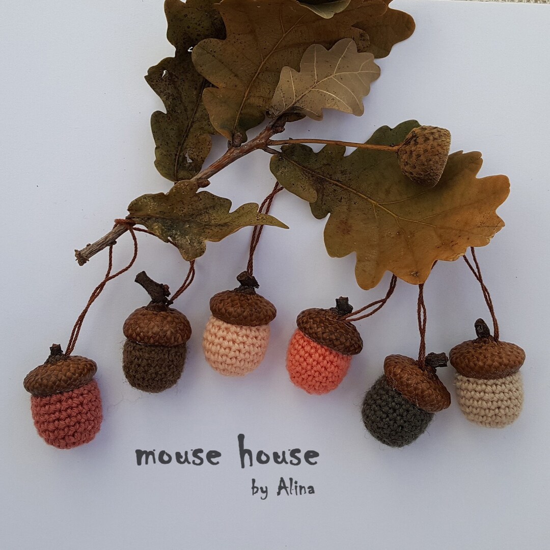 Set of 6 Crochet Wool Acorns Thanksgiving Fall Rustic Decor Woodland ...