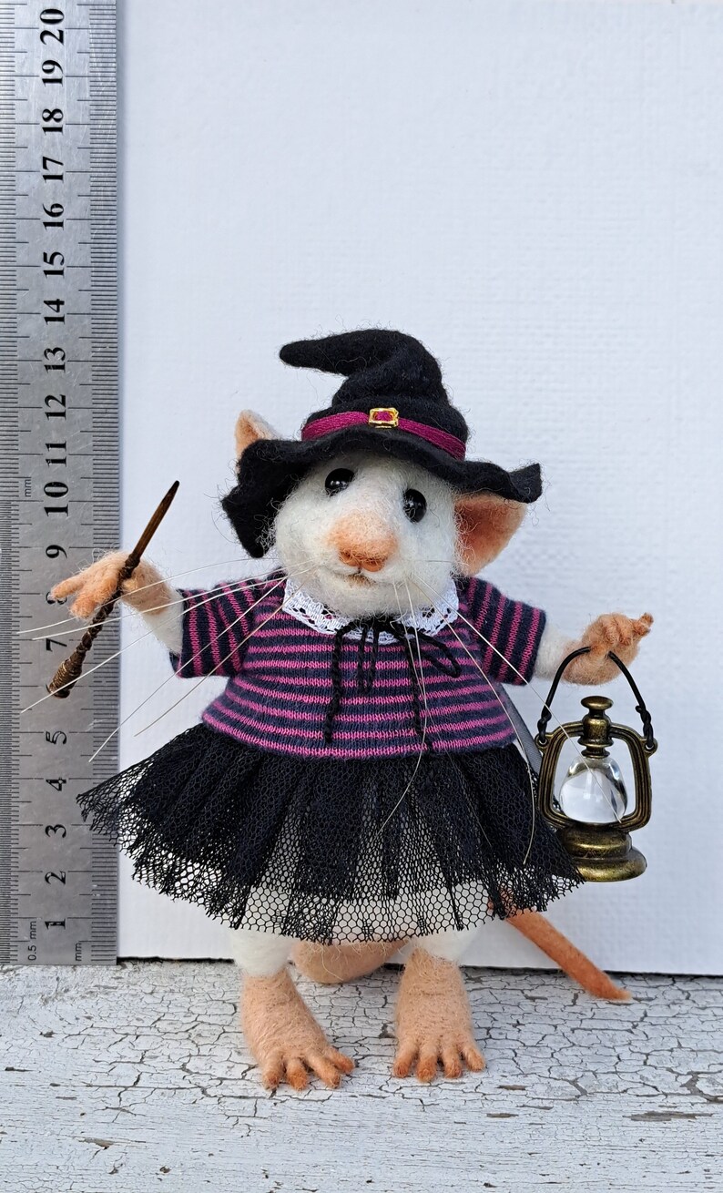 Halloween Witch Mouse With a Magic Wand and a Lantern Needle Felted ...