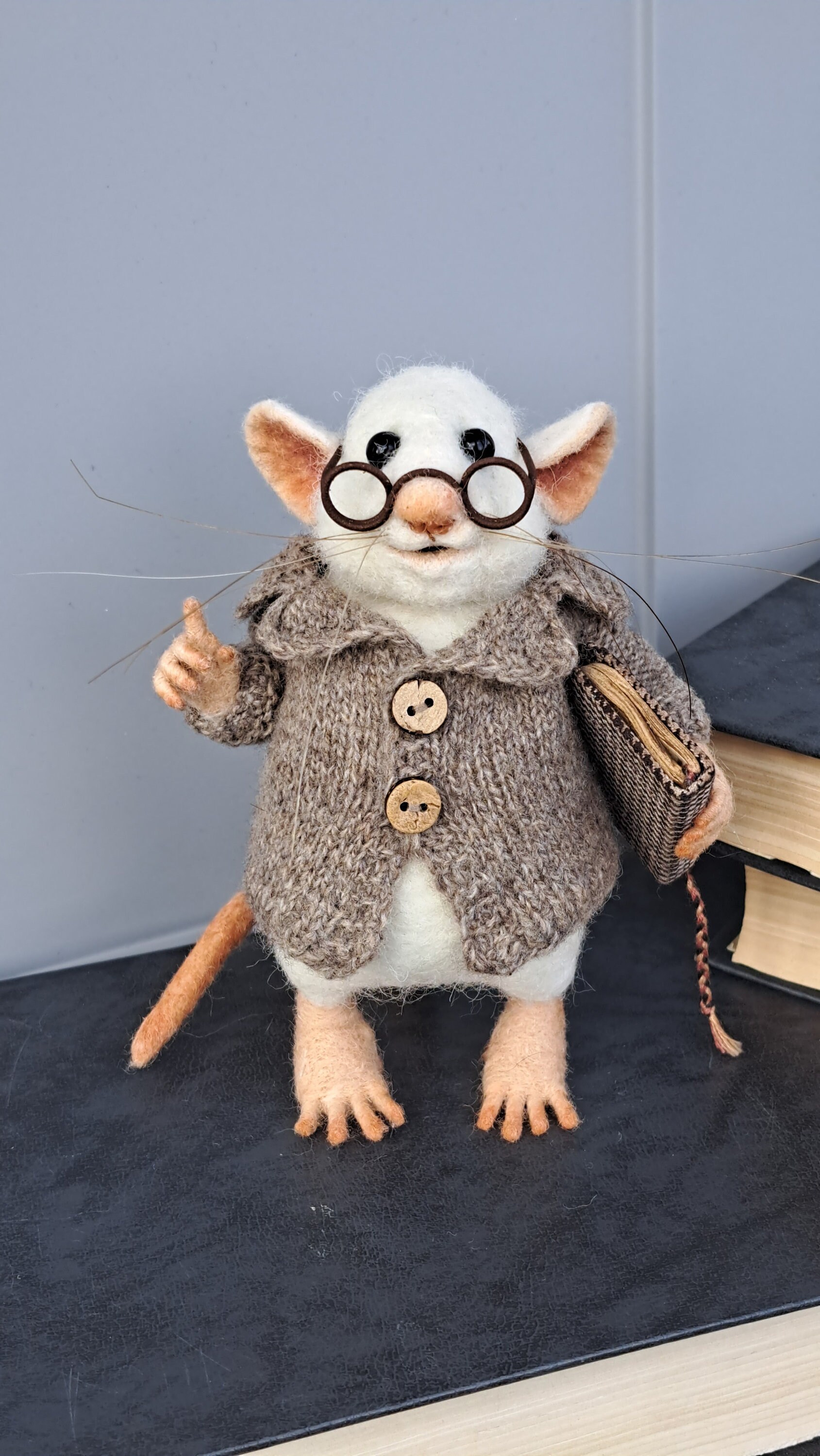 Nadel gefilzte Ratte mit Buch und Brille Lehr Maus Wolle Sammler ...