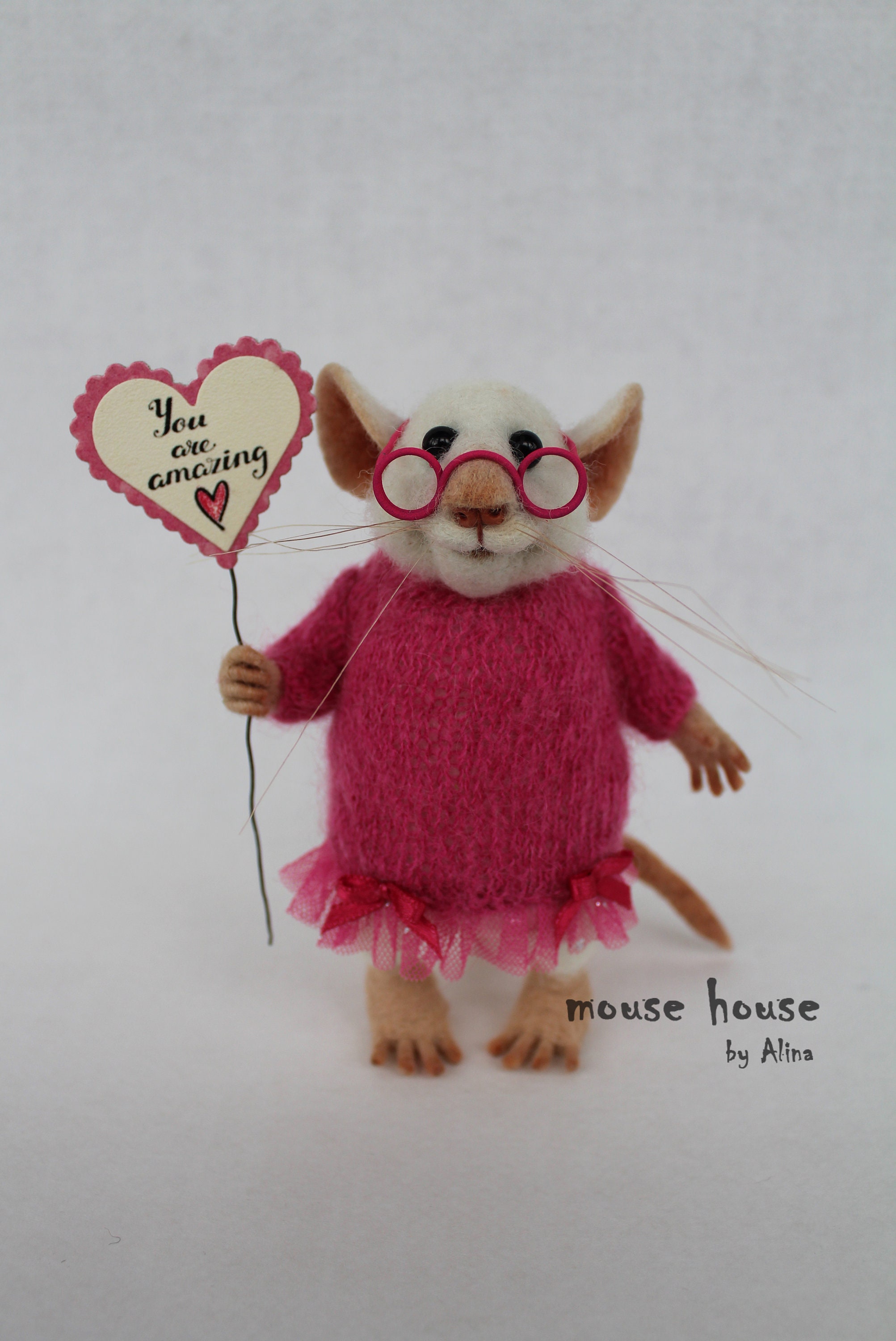 Needle Felted Mouse With Heart, Handmade Merino Wool Felt Animal - Etsy