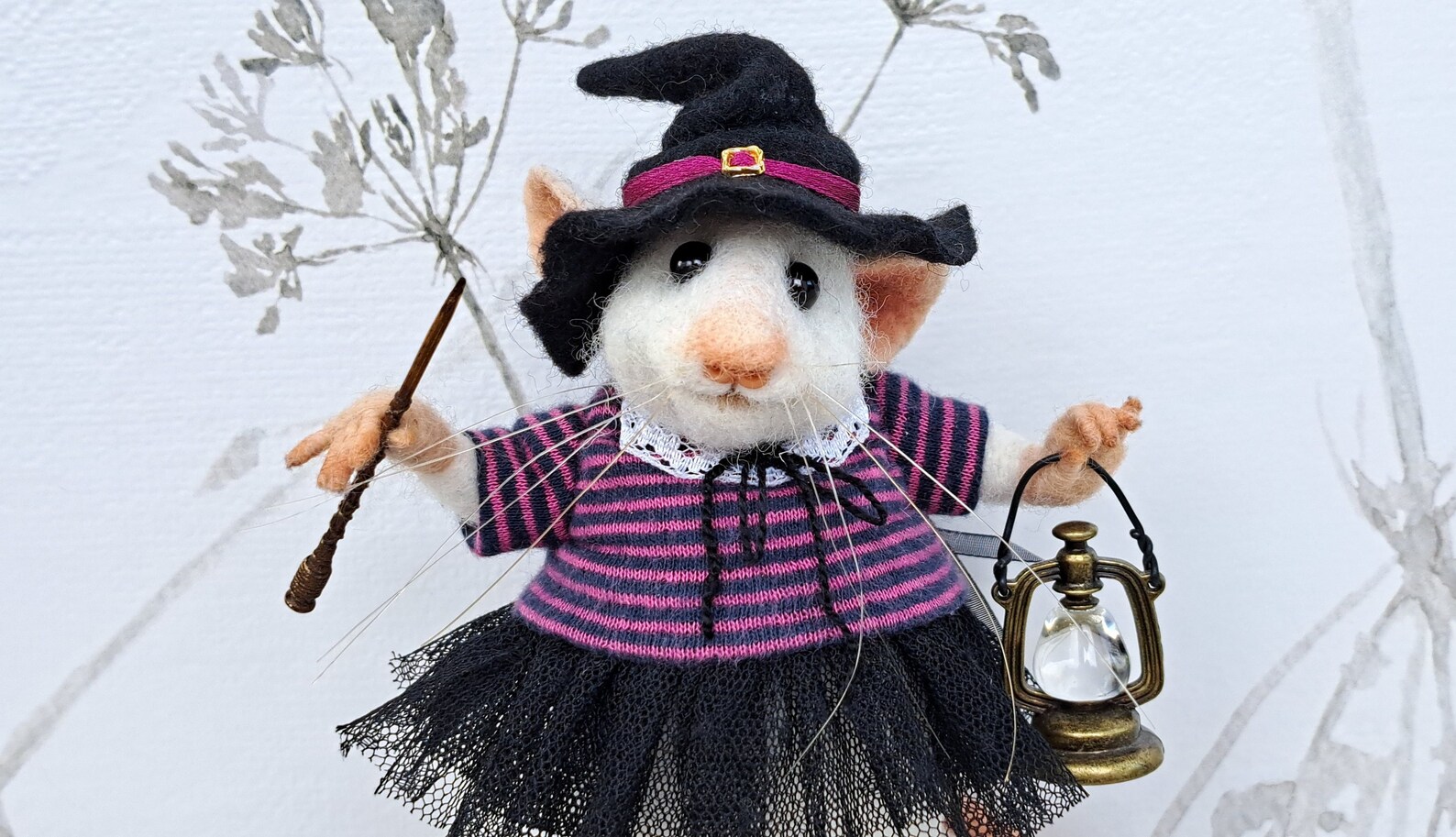 Halloween Witch Mouse With a Magic Wand and a Lantern Needle Felted ...