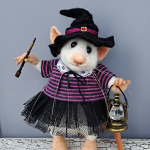 Halloween Witch Mouse With a Magic Wand and a Lantern Needle Felted ...