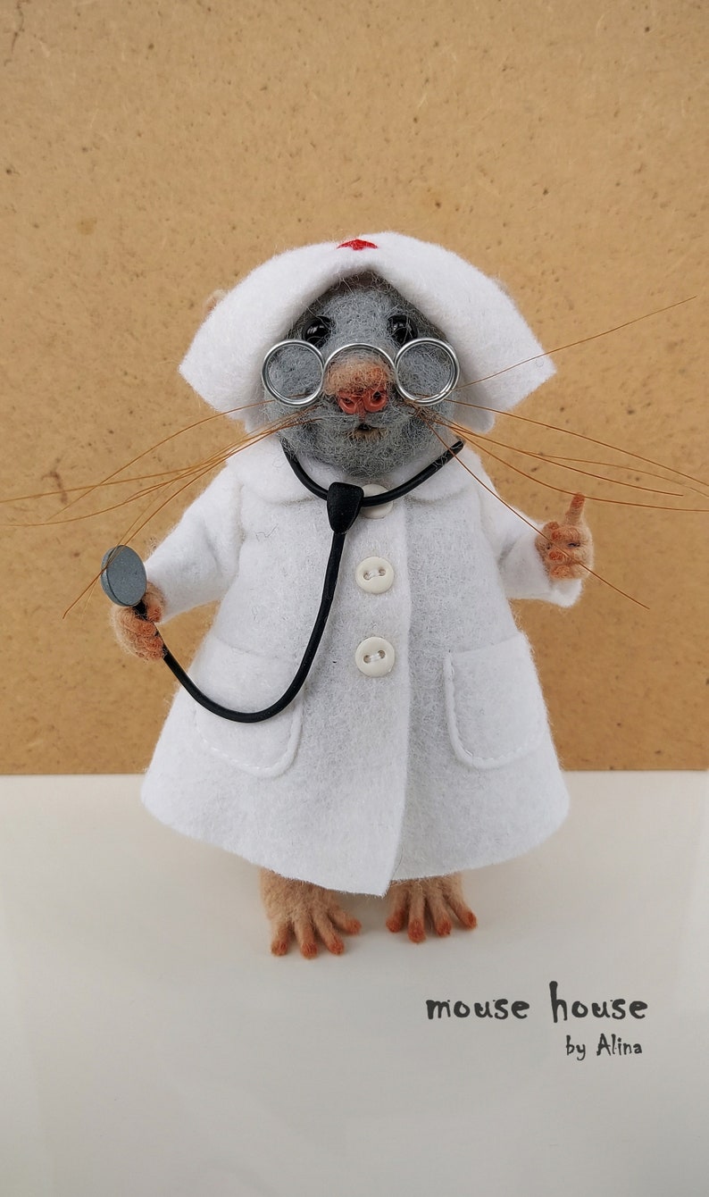 Needle Felted Doctor Mouse With Stethoscope Physician Gift for - Etsy