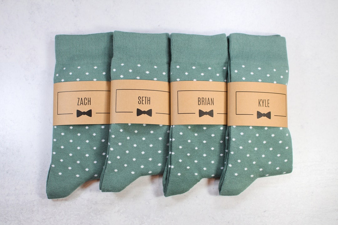 Personalized Groomsmen Socks | Sage Green Polka Dot Wedding Socks - Men ...