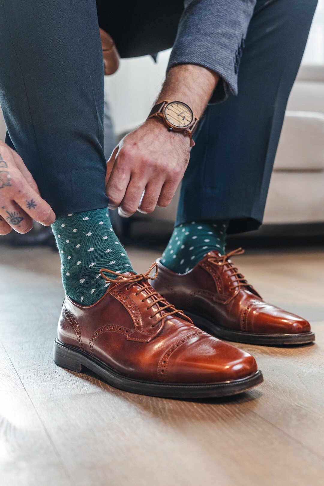 Emerald Polka Dot Dress Socks for Men: Combed Cotton Groomsmen Socks - Etsy