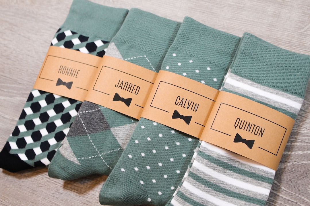Sage Green Personalized Groomsmen Socks | 5 Designs, Mix & Match, Men's ...