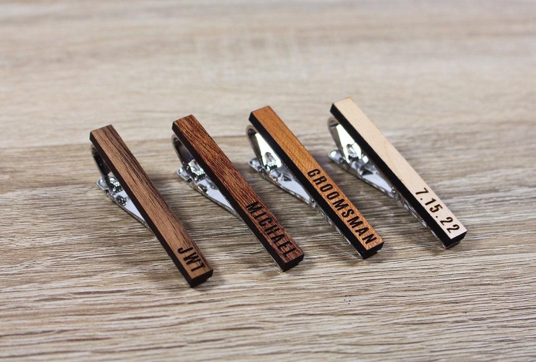 Personalized Tie Clips | Handmade Wooden Tie Bar With Custom Engraving ...