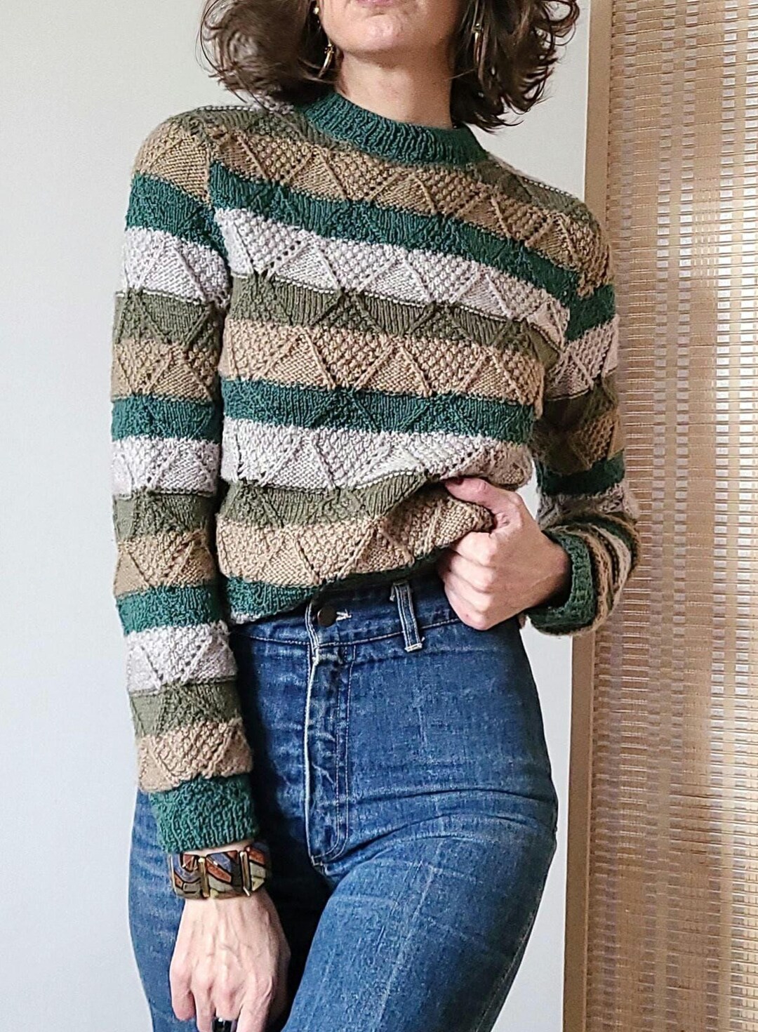 Handmade Knitted Sweater Handmade Wool Vintage Jacquard Green Khaki ...