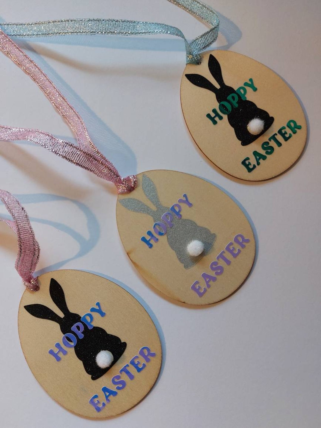 Plywood Easter Bunny Bauble, Glitter Vinyl Decor - Etsy