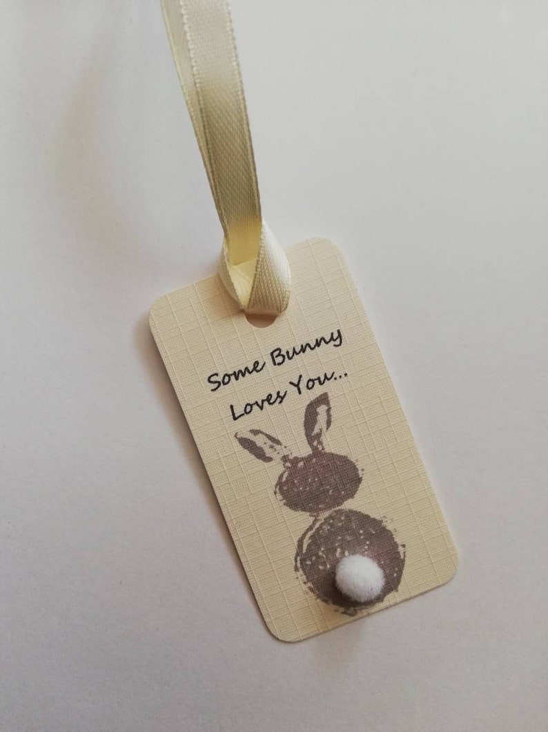 Bunny Easter Gift Tag, Pom Pom Tail, Linen Card - Etsy
