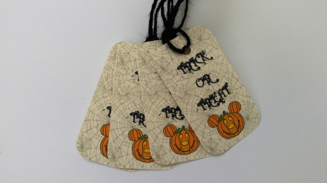 Disney Mickey Pumpkin Trick or Treat Halloween Party, Favour Bag Tags ...