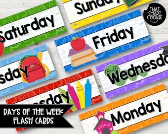 Days of Week Flash Cards - Etsy