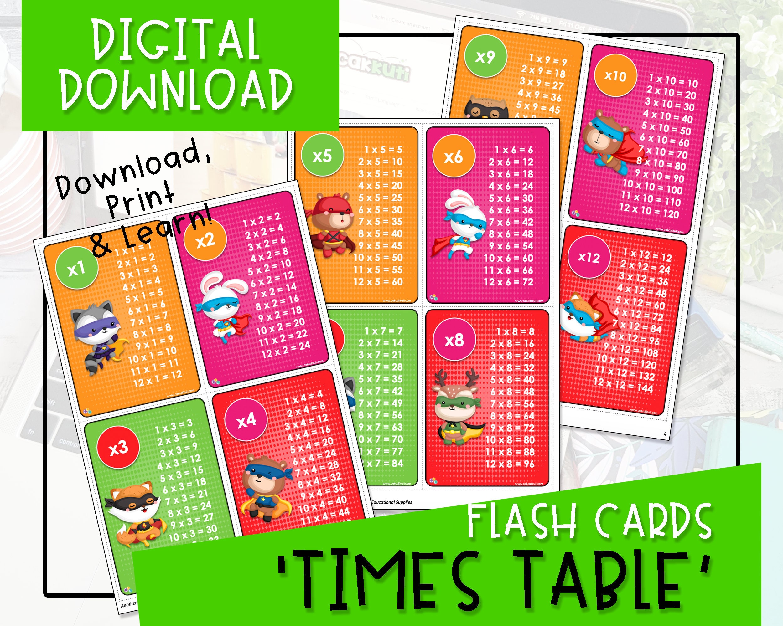 Times Table Flash Cards Woodland Animals Superhero - Etsy