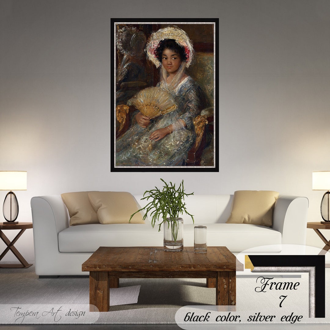 Simon Maris "young Woman With Fan" Canvas Print - Etsy