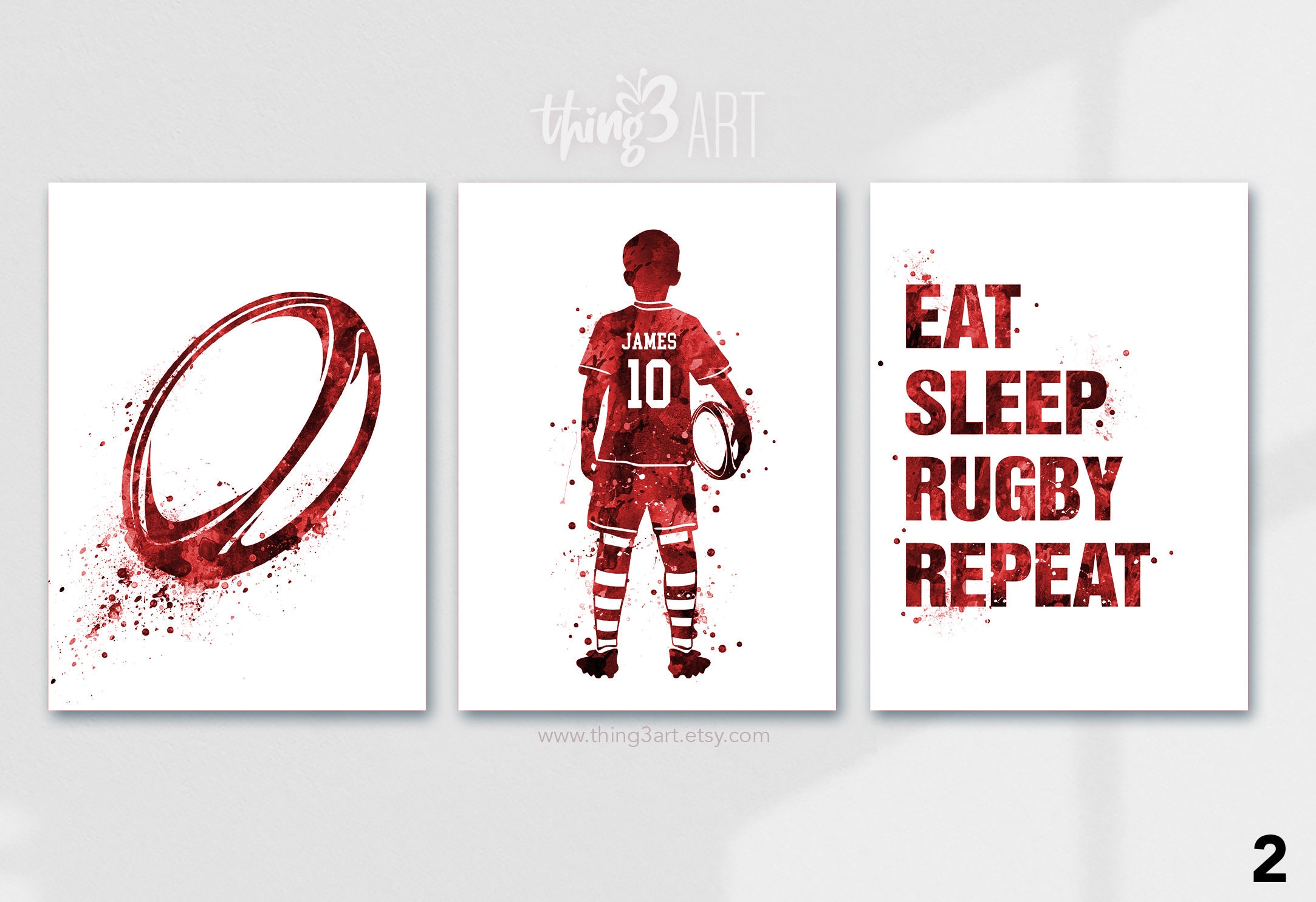 Personalised Rugby Prints for Boys, Set of 3 Prints, Boy Rugby Player ...