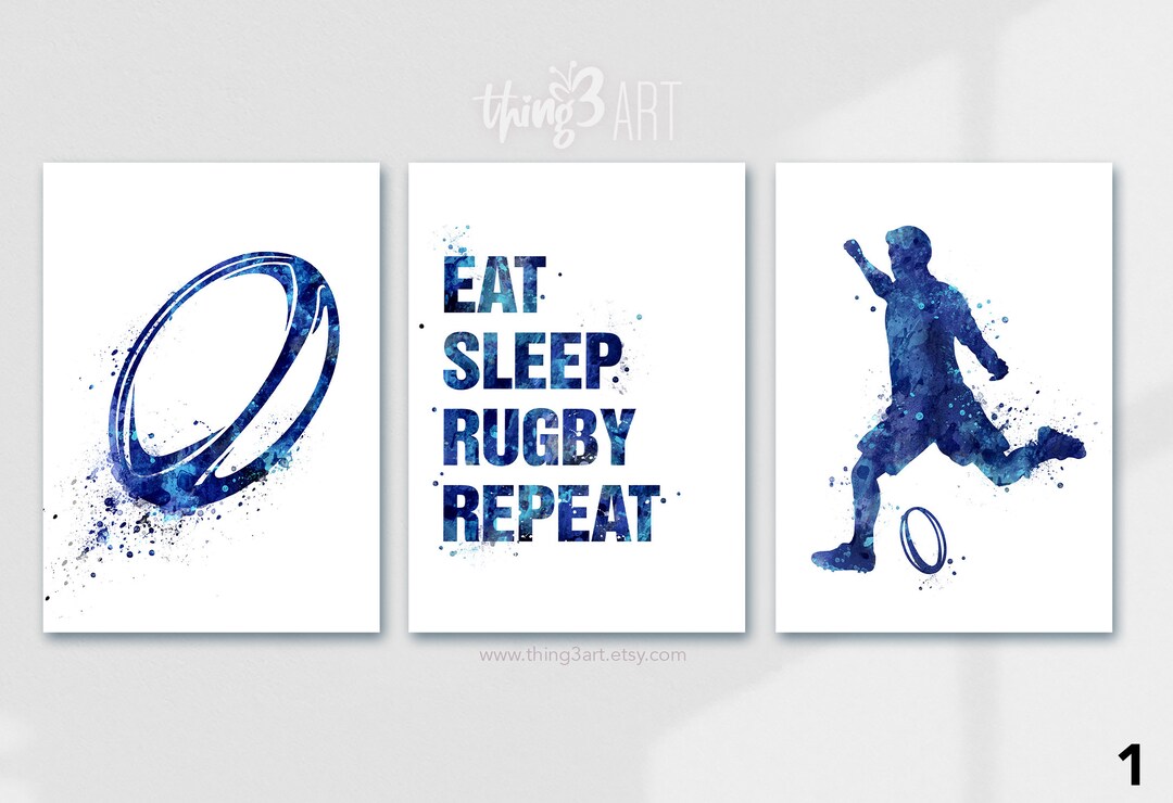 Rugby Watercolour Art Print - Set of 3 Prints - Boy Rugby Watercolour ...