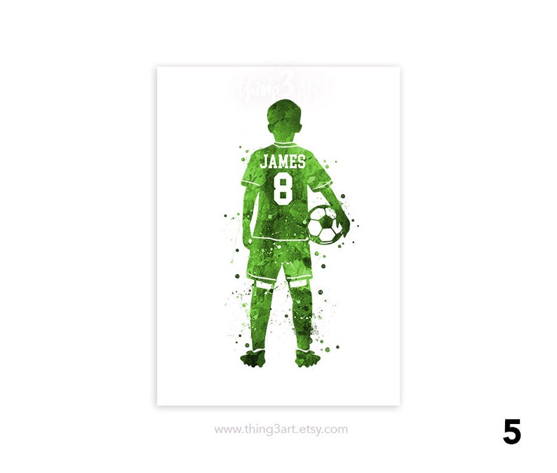 Personalised Soccer Prints for Boys - Boy Soccer Player Watercolour Art ...
