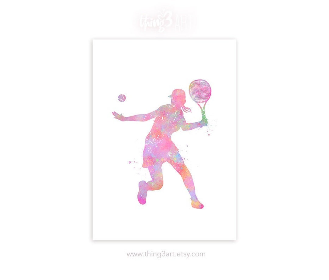 Female Tennis Player Watercolour Art Print - Tennis Watercolour Poster ...