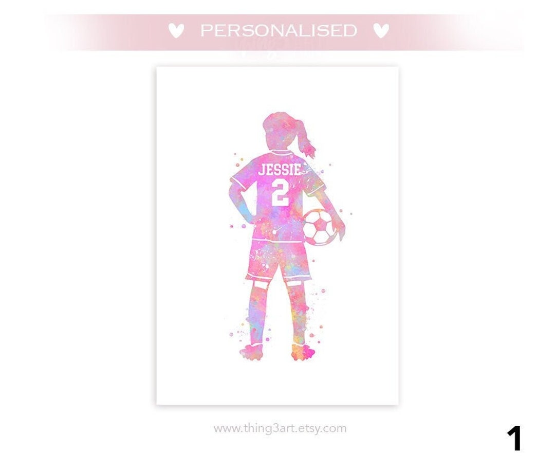 Personalised Soccer Prints for Girls Girl Soccer Player Watercolour Art ...