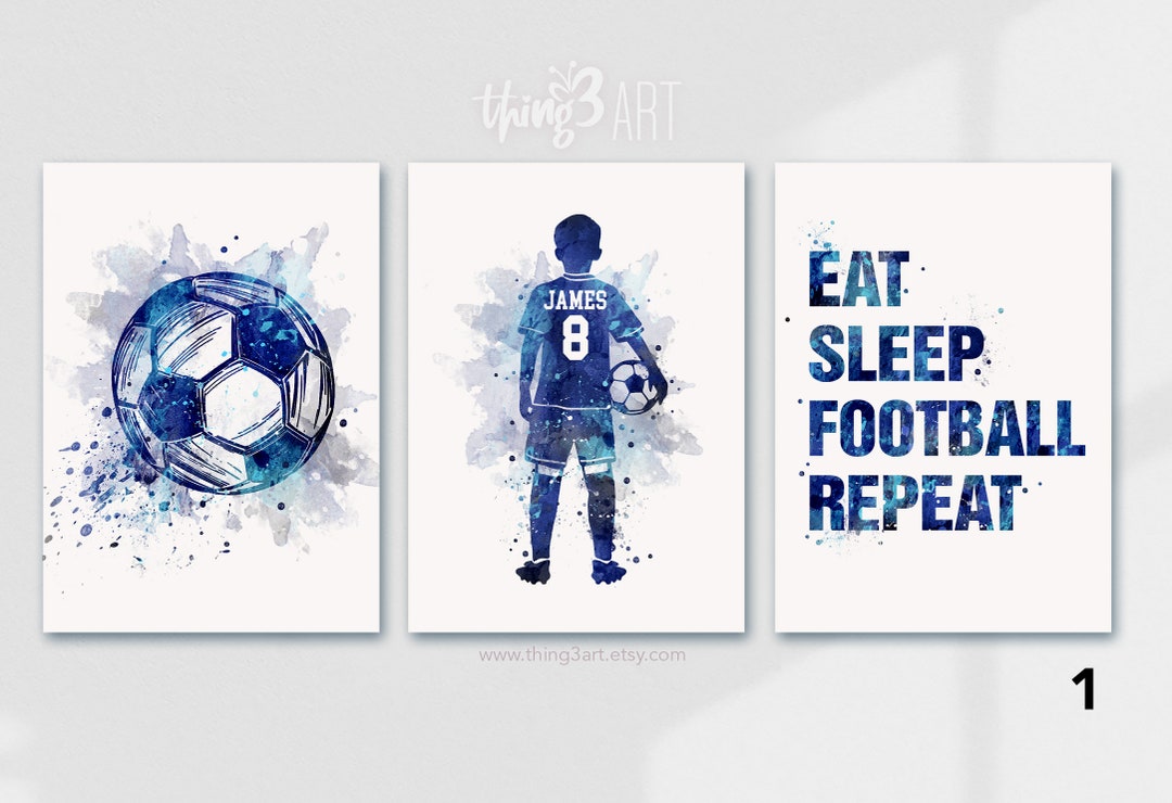 Personalised Soccer Prints for Boys, Set of 3 Prints, Boy Soccer Player ...