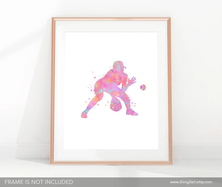 Softball Female Player Watercolour Art Print, Softball Watercolour ...