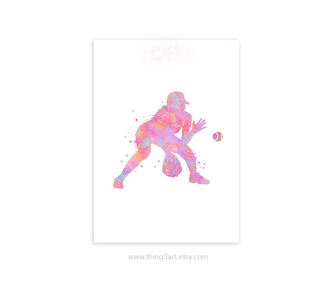 Softball Female Player Watercolour Art Print, Softball Watercolour ...