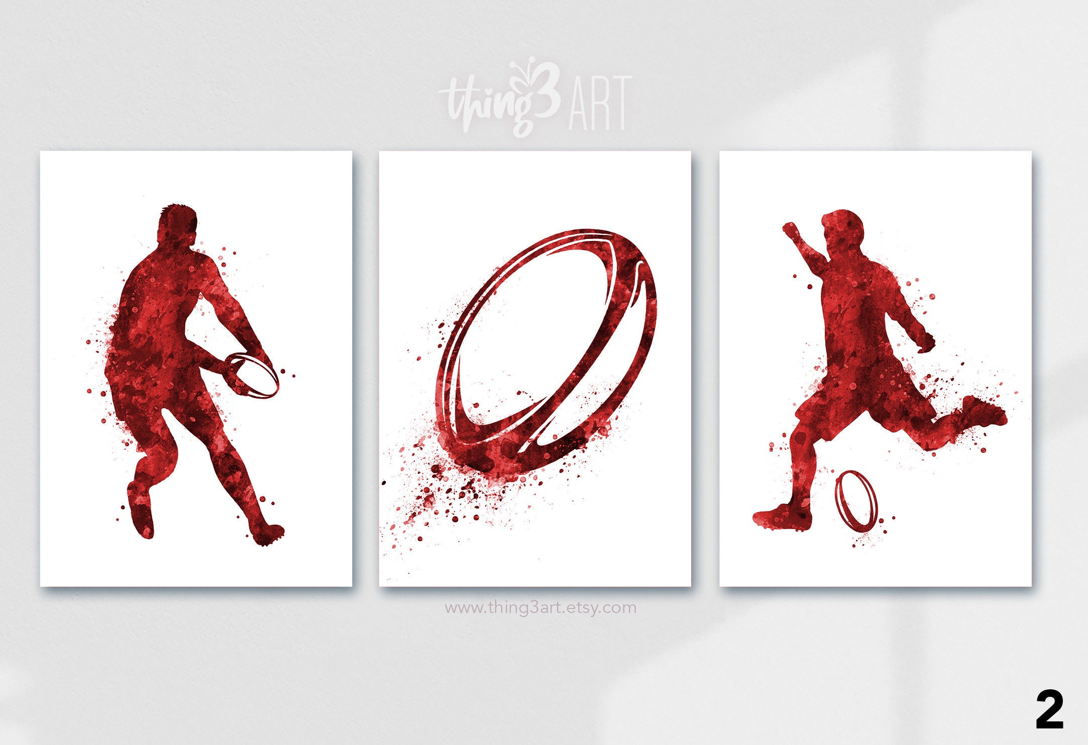 Rugby Watercolour Art Print Set of 3 Prints Boy Rugby Watercolour ...