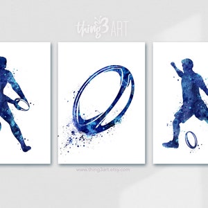 Rugby Watercolour Art Print - Set of 3 Prints - Boy Rugby Watercolour ...
