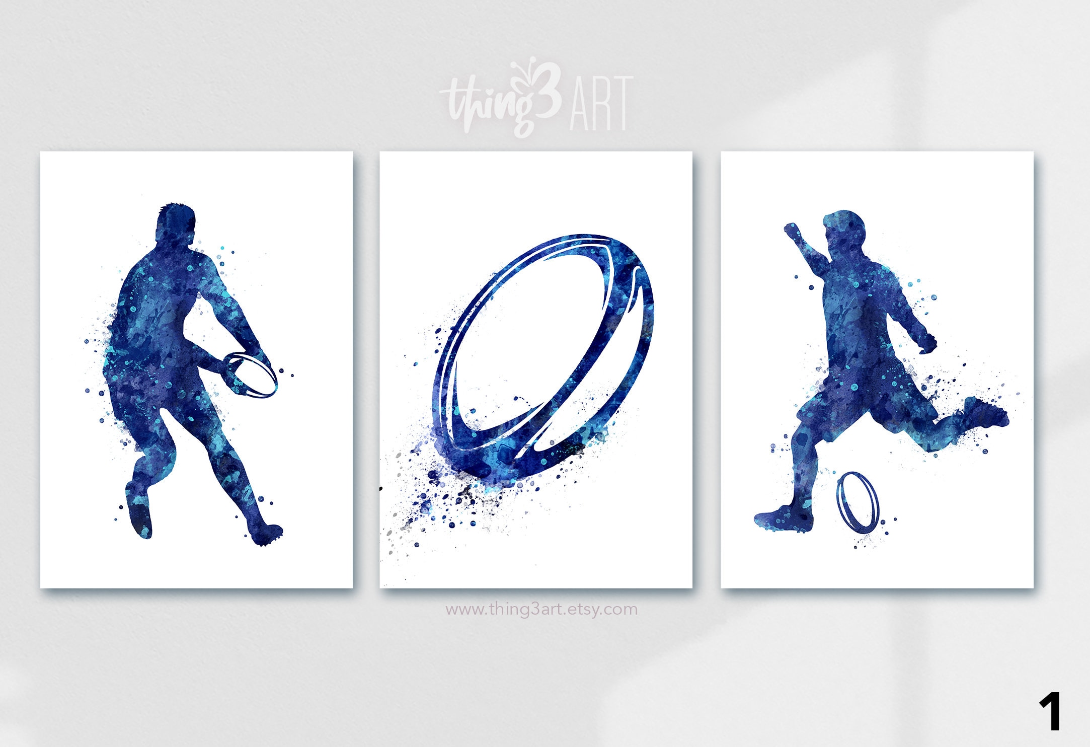 Rugby Watercolour Art Print Set of 3 Prints Boy Rugby Watercolour ...