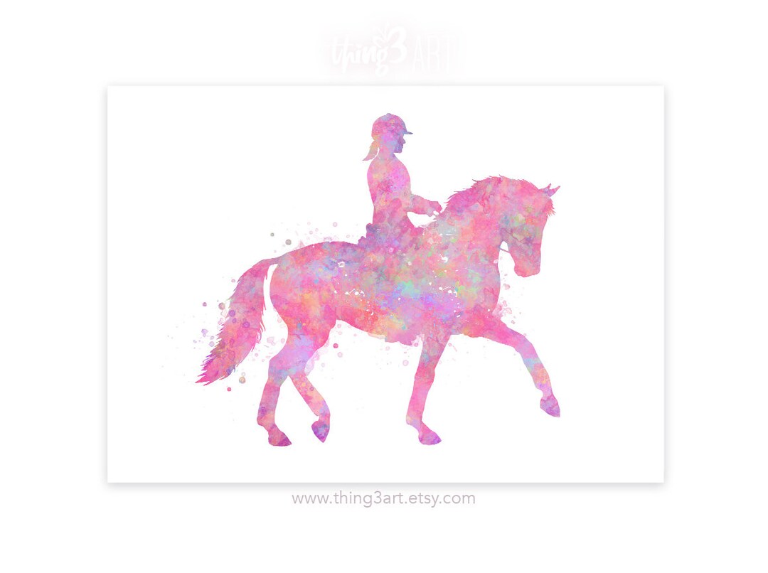 Girl Riding Horse Watercolour Art Print - Horse Riding Watercolour ...