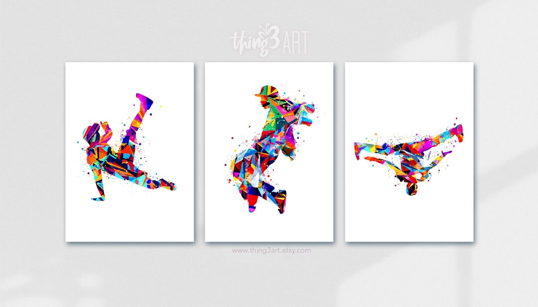 Breakdance Watercolor Art Prints: Vibrant Dance Studio Decor, Set of 3 ...