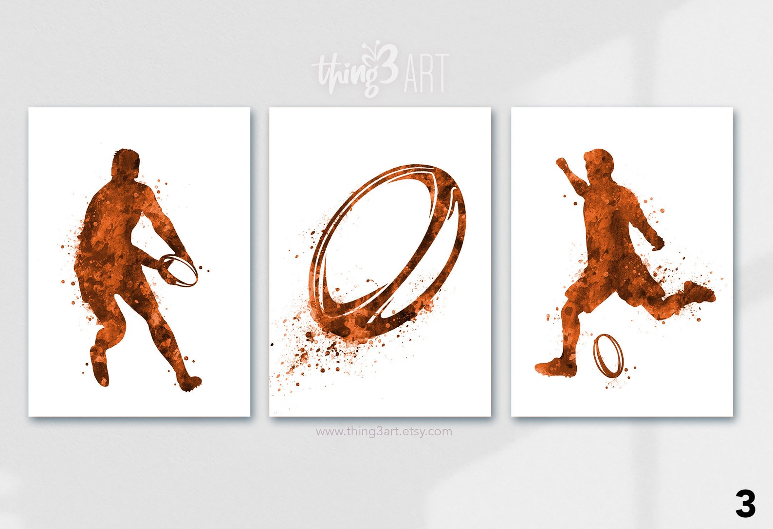Rugby Watercolour Art Print Set of 3 Prints Boy Rugby Watercolour ...