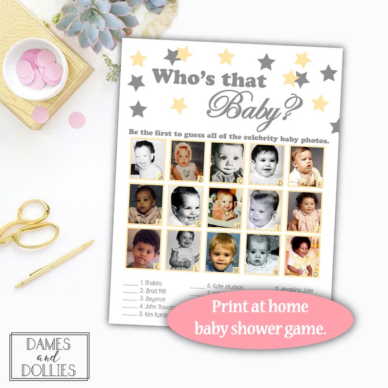 Baby Shower Game, Yellow and Gray Stars, Printable Baby Shower Game ...