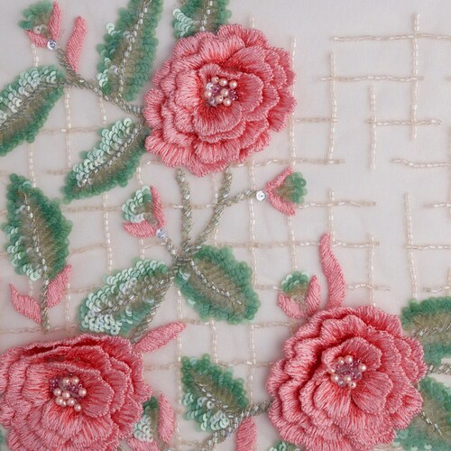 Tulle Hand-embroidered With Applique Threadwork Flowers and - Etsy