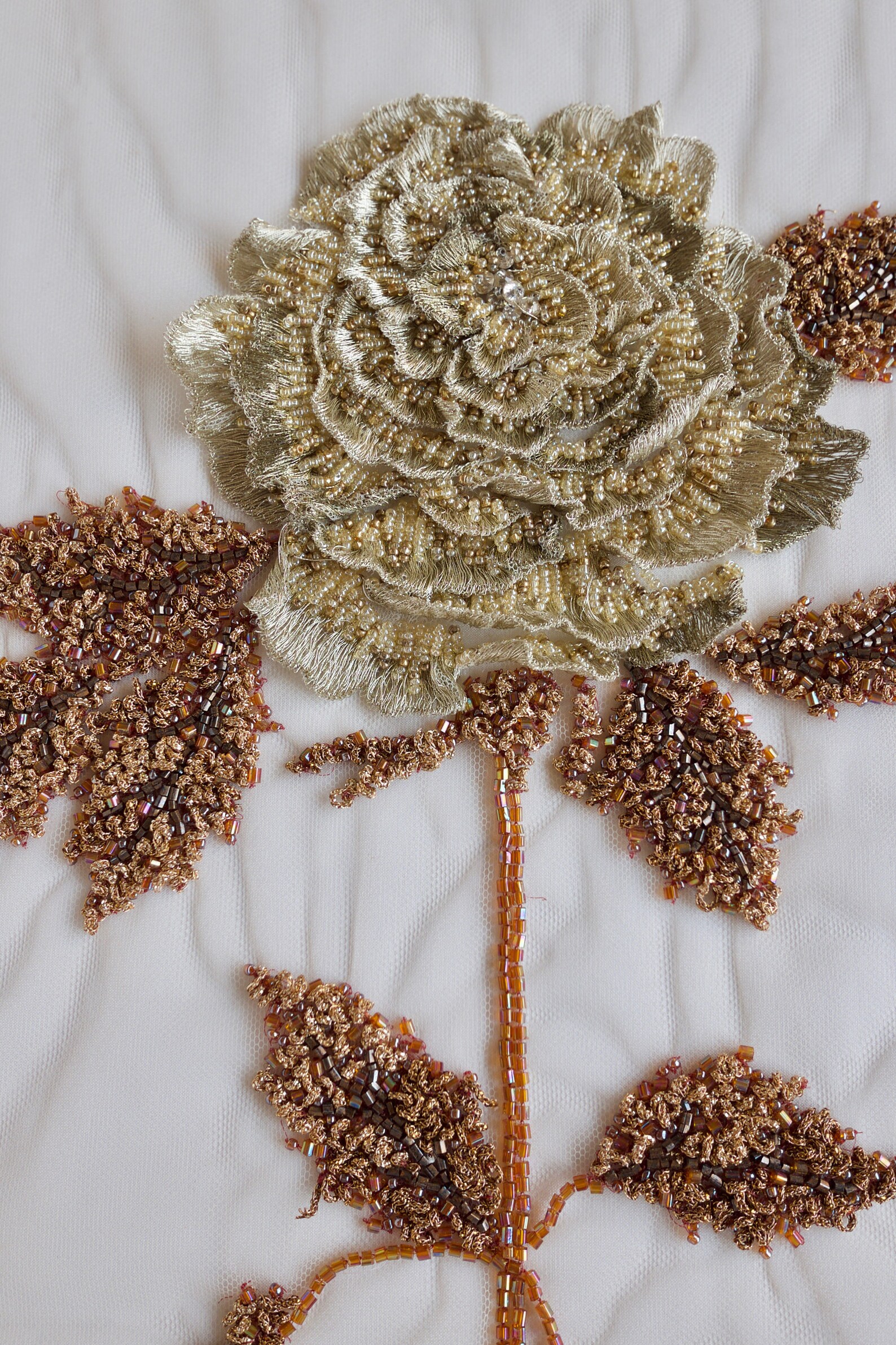 Rose Applique Made by Hand With Layers of Gold Petals and Bronze Leaves ...