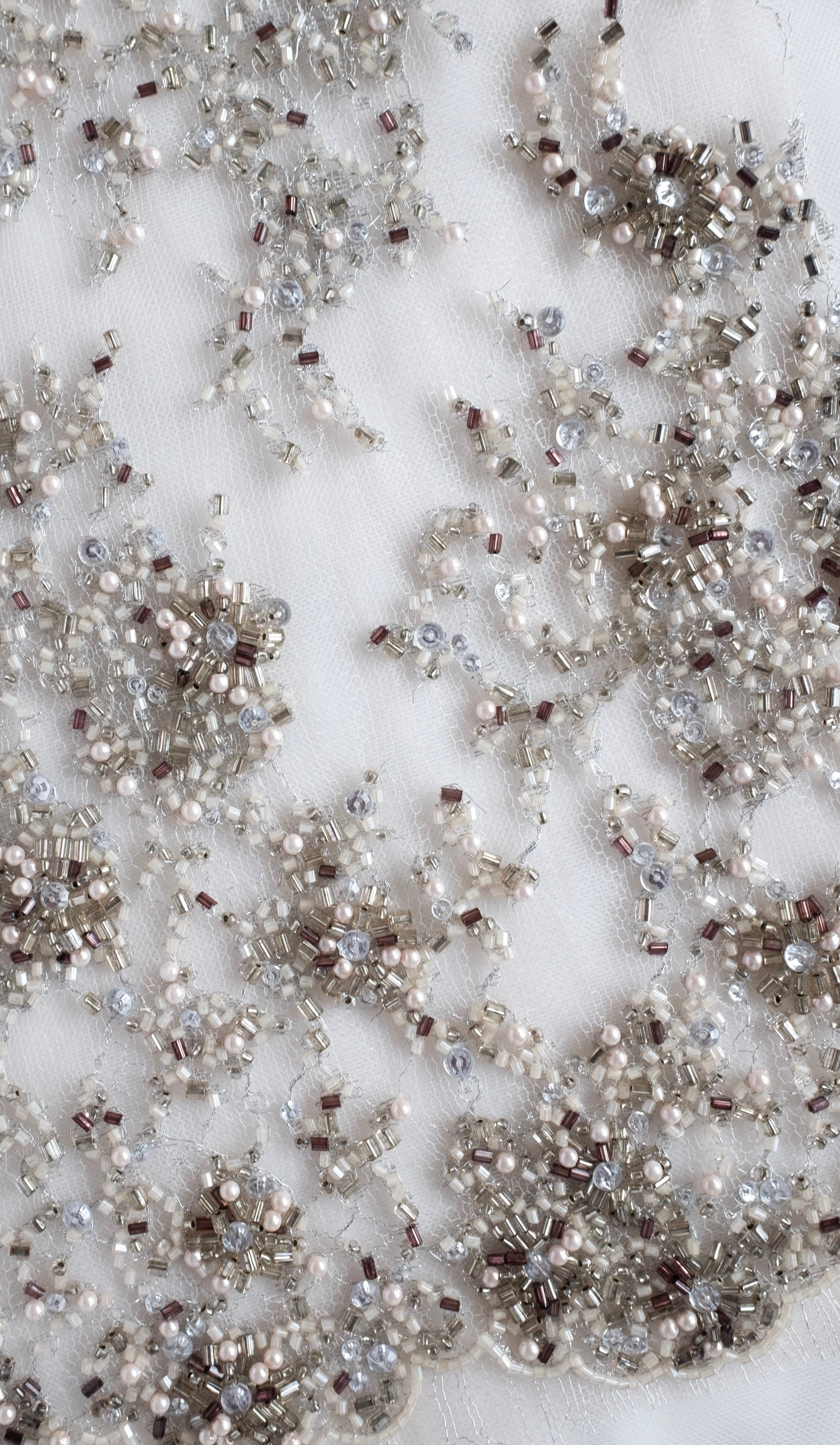 Beaded French Chantilly | Silver Metallic Lace Embroidered With Chunky ...