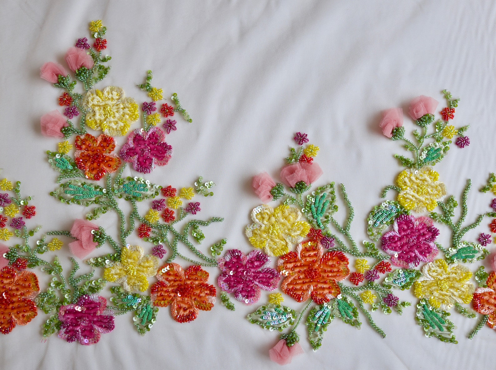 Tulle hand-embroidered using velvet and satin applique work in | Etsy