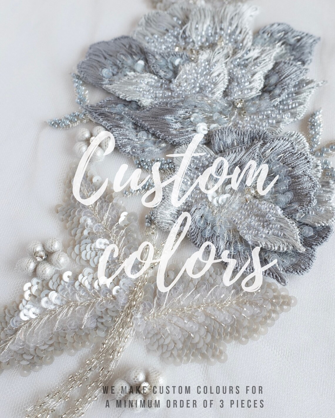 Beaded Motif Hand Embroidered Appliqué in Grey With Silver | Etsy