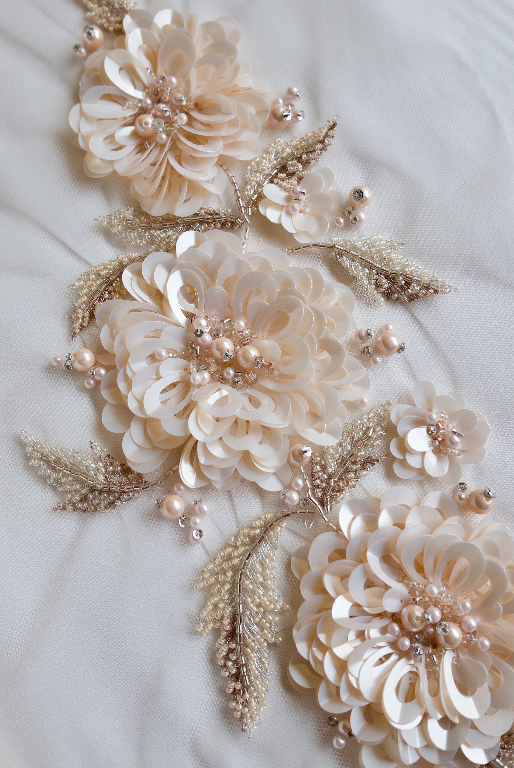 Hand-made Applique With Flowers of Elliptical Sequins in a | Etsy