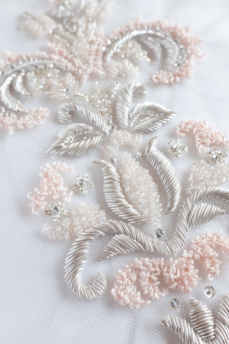 Beaded Applique Hand Embroidered Motif in a Damask Pattern | Etsy