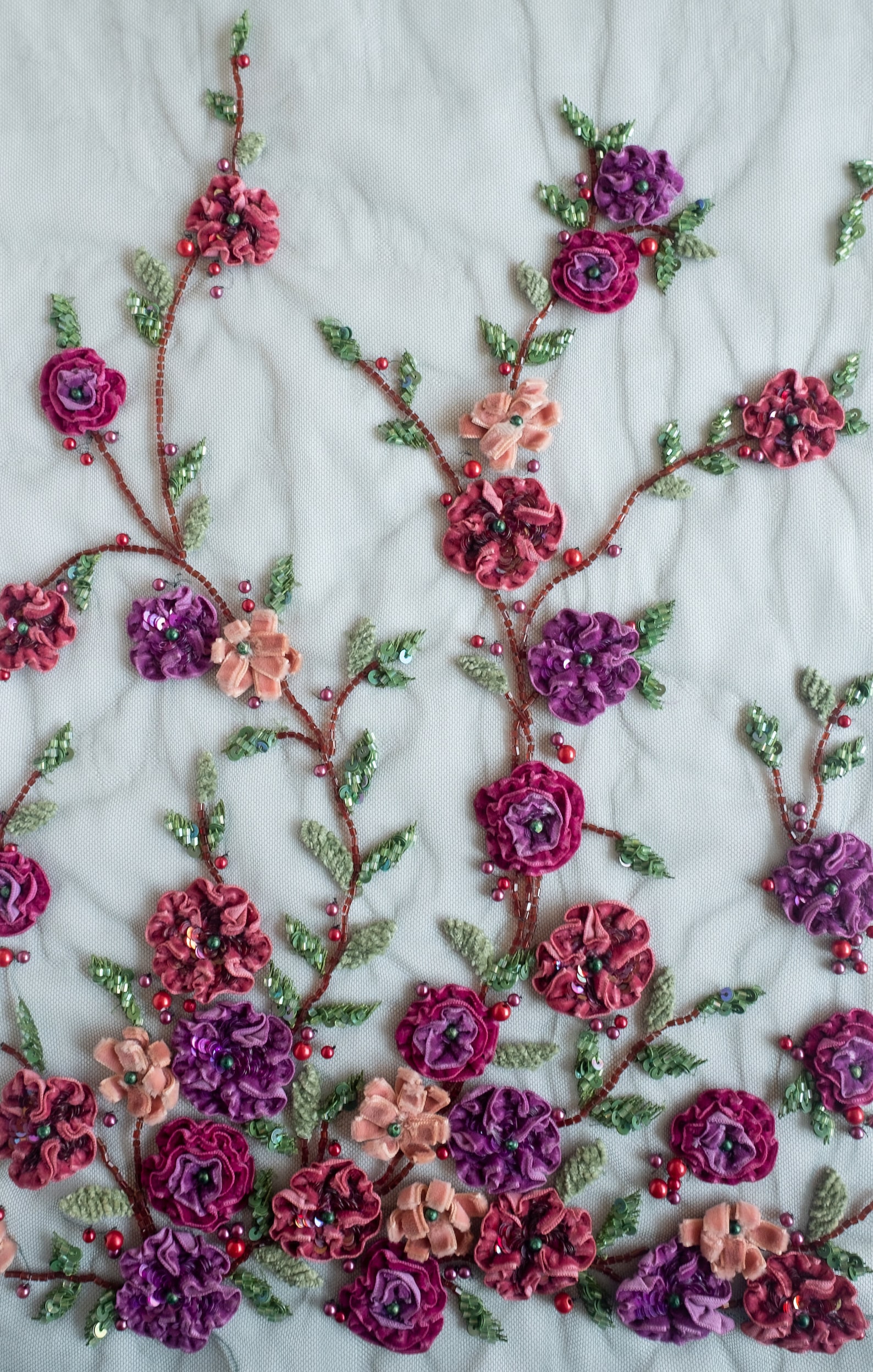 Couture Beaded Tulle Elegantly Embroidered Velvet Appliqué Flowers and ...