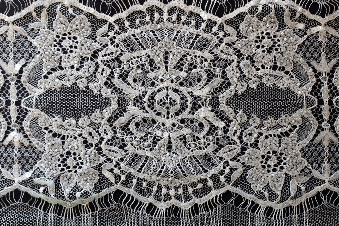French Lace Hand-embroidered With Beads and Sequins - Etsy