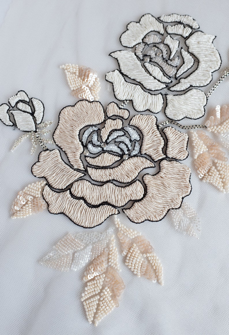Hand Embroidered Motif Beaded Rose Appliqué With Sumptuous - Etsy