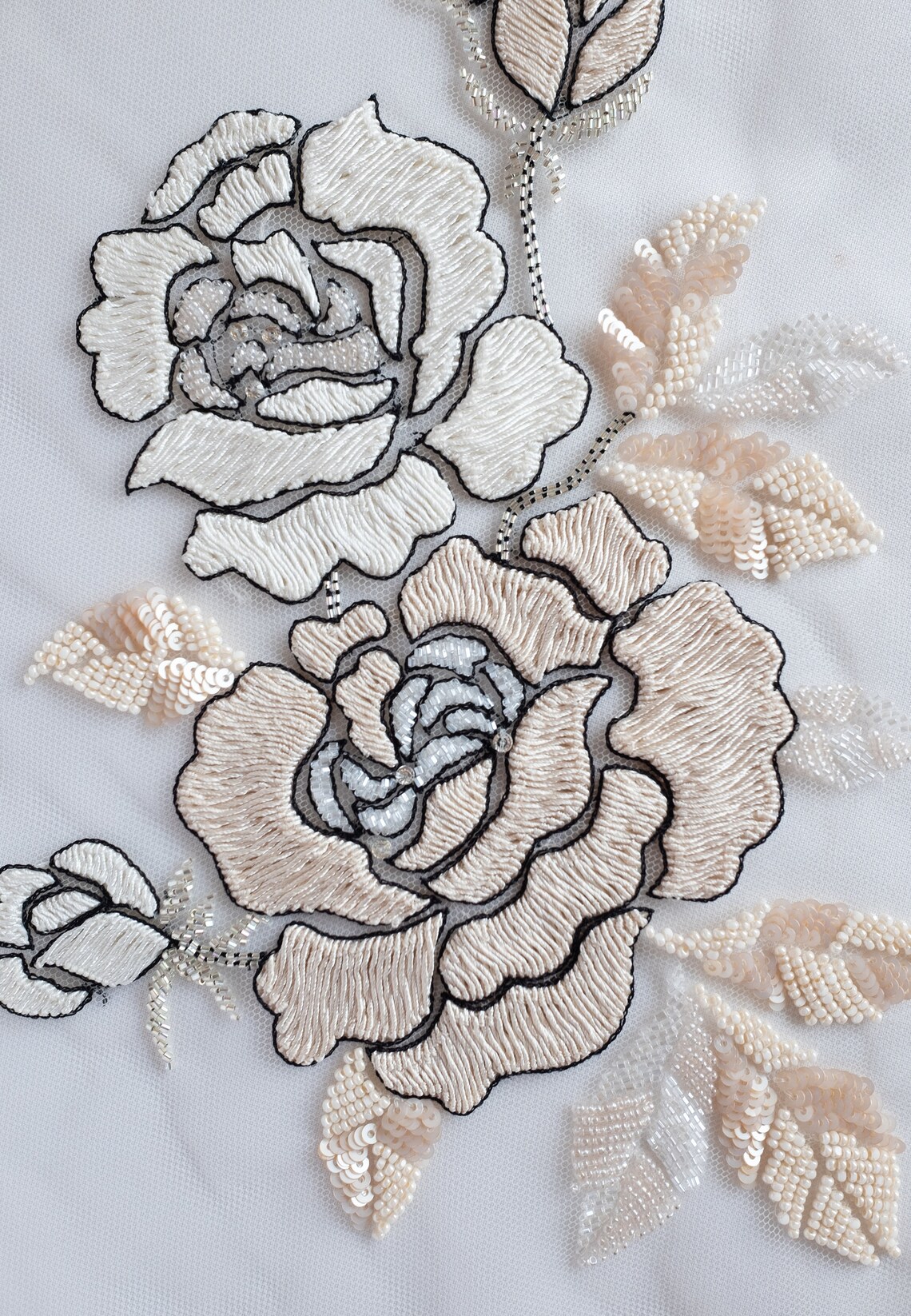 Hand Embroidered Motif Beaded Rose Appliqué With Sumptuous - Etsy
