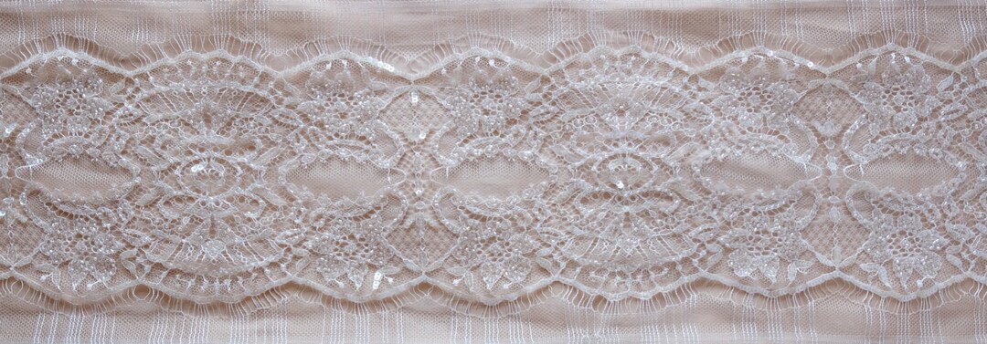 French Lace Hand-embroidered With Beads and Sequins - Etsy