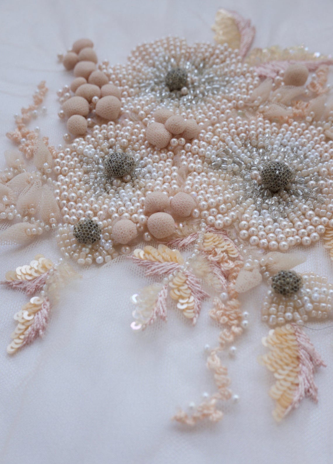 Hand Embroidered Motif with tule balls and pearls | Etsy