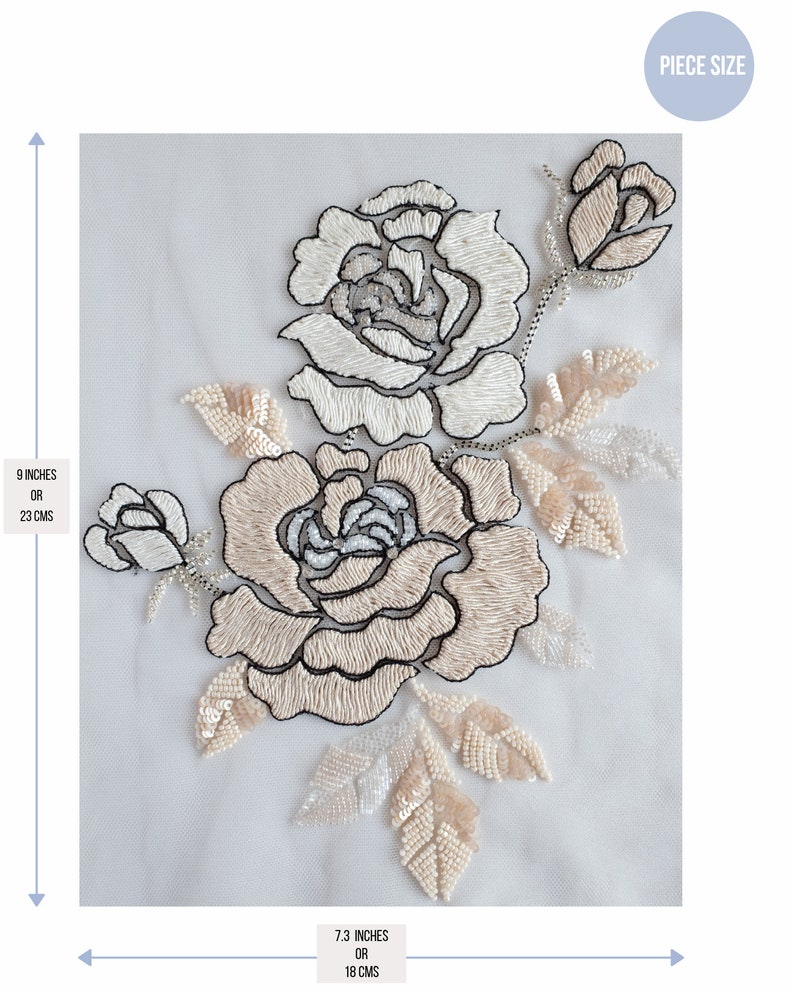 Hand Embroidered Motif Beaded Rose Appliqué With Sumptuous - Etsy