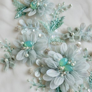 Hand-made Motif of Organza and Velvet Flowers in a Delicate Shade of ...