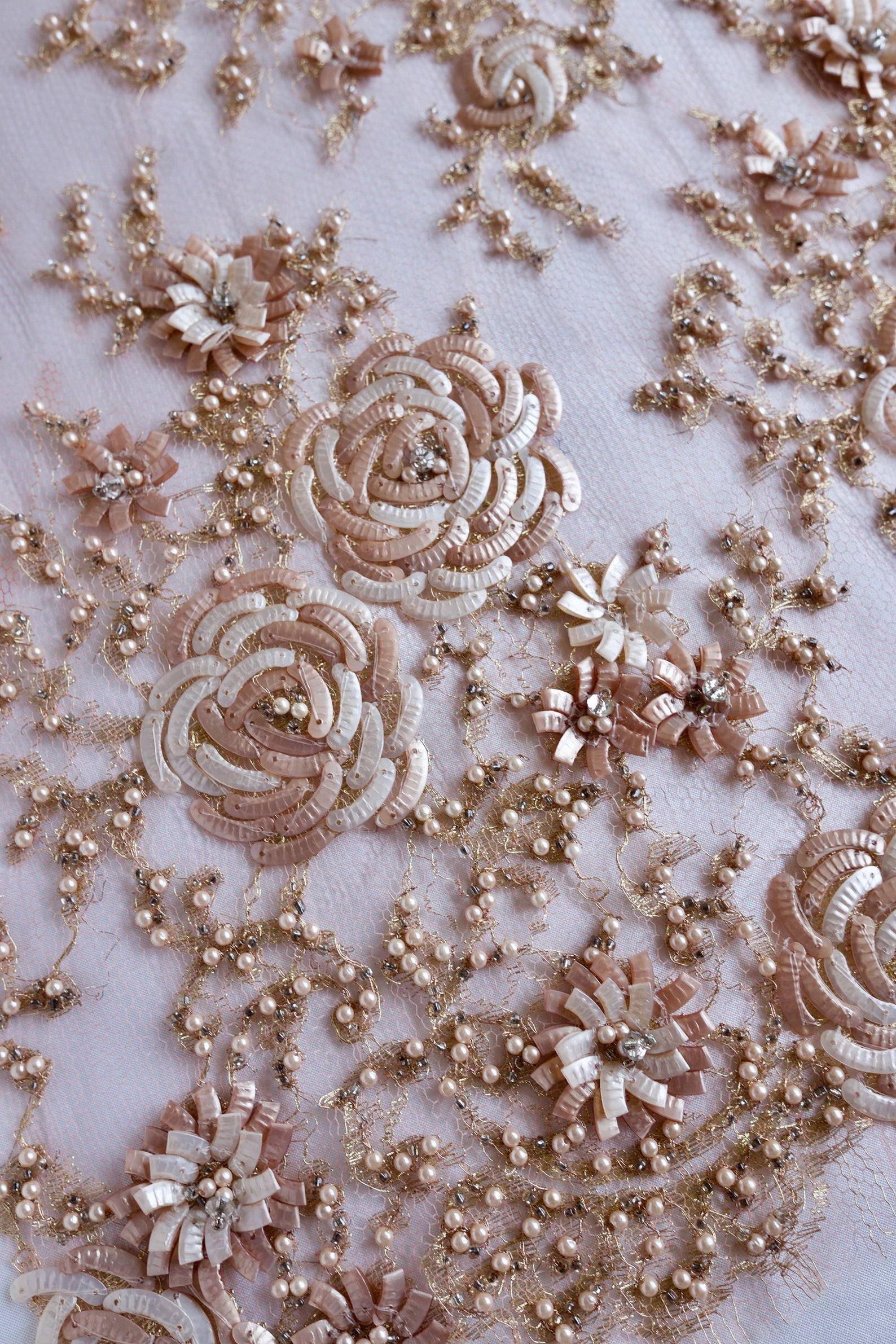 French Lace Sequined With Abstract Roses in a Field of Pearls - Etsy